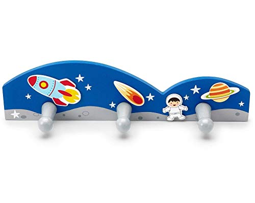 Mousehouse Gifts Children's Rocket Space Themed Triple Coat Hook Wall Hook for Boys Nursery or Bedroom Decoration