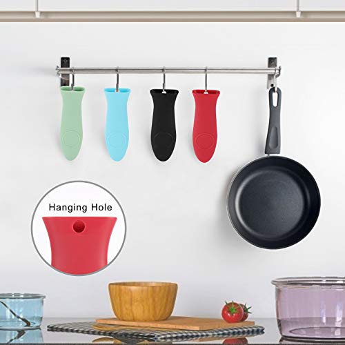 Silicone Hot Handle Holder, Potholder for Cast Iron Skillets, Rubber Pot Handle Sleeve Heat Resistant for Frying Pans & Griddles Sleeve Grip Handle Cover,Metal cookware Handles, Red,Black,Blue,Green