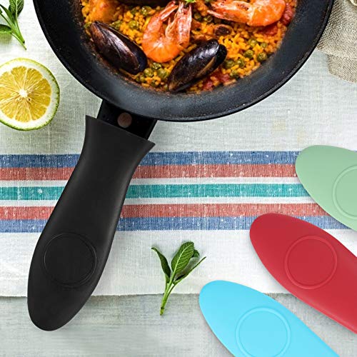 Silicone Hot Handle Holder, Potholder for Cast Iron Skillets, Rubber Pot Handle Sleeve Heat Resistant for Frying Pans & Griddles Sleeve Grip Handle Cover,Metal cookware Handles, Red,Black,Blue,Green