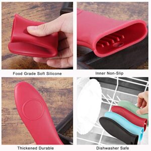 Silicone Hot Handle Holder, Potholder for Cast Iron Skillets, Rubber Pot Handle Sleeve Heat Resistant for Frying Pans & Griddles Sleeve Grip Handle Cover,Metal cookware Handles, Red,Black,Blue,Green