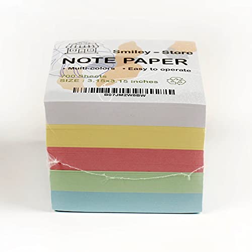 Blank Notes Paper 3.15×3.15 Inches 700 sheets/pack (5 colors/pack) Not Sticky Notes bright colorful memo easy write WIDE TO USE at home and office