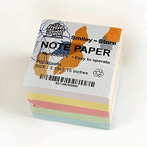 Blank Notes Paper 3.15×3.15 Inches 700 sheets/pack (5 colors/pack) Not Sticky Notes bright colorful memo easy write WIDE TO USE at home and office