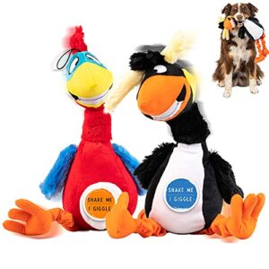 pet craft supply giggling puffin & parrot multi pack interactive dog toys with sound for large breed and small dogs soft chew plush dog toy