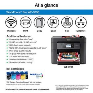 Epson WorkForce Pro WF-3730 All-in-One Wireless Color Printer with Copier, Scanner, Fax and Wi-Fi Direct,Black,10-1/2 x 7-1/2 x 6-1/2 in