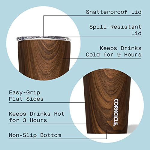 Corkcicle Tumbler, Triple-Insulated, Thermal Travel Mug, Keeps Drinks Cold for 9+ Hours and Hot for 3 Hours, Walnut Wood, 16 oz