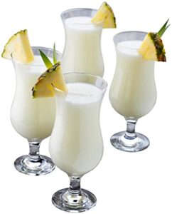 epure venezia collection 4 piece hurricane glass set - perfect for drinking pina coladas, cocktails, full-bodied beer, juice, and water (pina colada (15.5 oz))