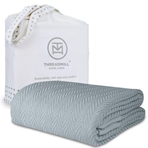 Threadmill Home Linen Multipurpose Blanket - 1 Piece Herringbone 100% Extra Long Staple Cotton, Scottish Grey