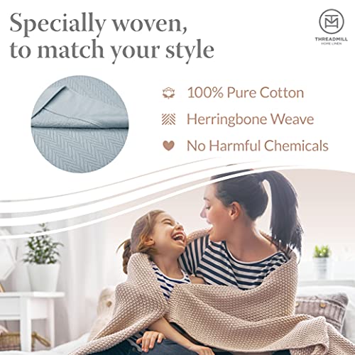 Threadmill Home Linen Multipurpose Blanket - 1 Piece Herringbone 100% Extra Long Staple Cotton, Scottish Grey