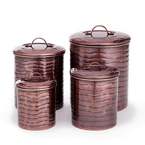 Old Dutch 4 Pc. Antique Copper Wave Canister Set, 4 Qt, 2 Qt, 1½ Qt, 1 Qt., 4Qt., 2Qt., 1½Qt., 1Qt.