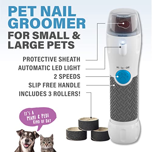 Bell+Howell Pawperfect Cordless Dog and Cat Nail Trimmer Rotating File with Safety Guard, 5000-7000 RPM's, Gentle and Painless Dremel Dog Nail Grinder w/ 3 Modes with 3 Replacement Rollers