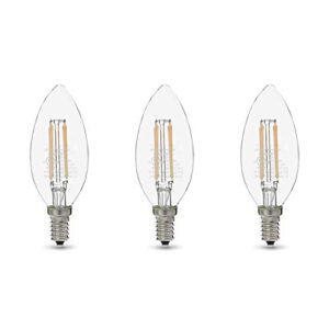 amazon basics 60w equivalent, clear, daylight, dimmable, 15,000 hour lifetime, b11 (e12 candelabra base) led light bulb | 3-pack