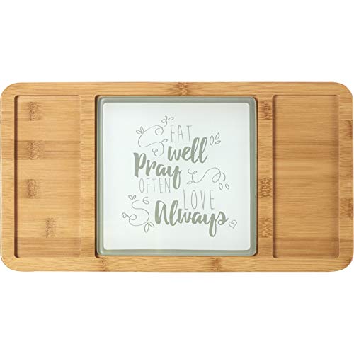 Precious Moments Bountiful Blessings Eat Well Pray Often Love Always Bamboo Cheeseboard/Serving Tray with Glass Insert 15.5 x 8.5 inches