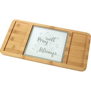 Precious Moments Bountiful Blessings Eat Well Pray Often Love Always Bamboo Cheeseboard/Serving Tray with Glass Insert 15.5 x 8.5 inches