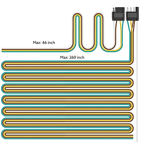 SUZCO 25 Foot 4 Wire 4-Flat Trailer Light Wiring Harness Extension Kit, 4-Way Plug 4 Pin 21" Male & 4" Female Extension Connector & Wishbone-Style with 18 Gauge White Ground Wire with SAE J1128