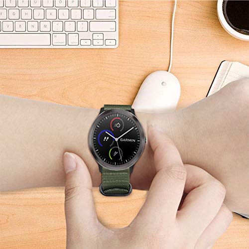 Fintie Band Compatible with Garmin Vivoactive 3/Garmin Venu Sq/Venu 2 Plus, 20mm Soft Nylon Replacement Strap Band Compatible Samsung Galaxy 42mm/Galaxy Watch 3 41mm/Galaxy Watch Active 2 40mm/44mm, Olive