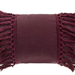 Fennco Styles Stylish Fringe Tassels Decorative Cotton Throw Pillow (Burgundy, 12"x20" Case Only)