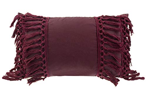 Fennco Styles Stylish Fringe Tassels Decorative Cotton Throw Pillow (Burgundy, 12"x20" Case Only)