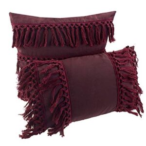 Fennco Styles Stylish Fringe Tassels Decorative Cotton Throw Pillow (Burgundy, 12"x20" Case Only)