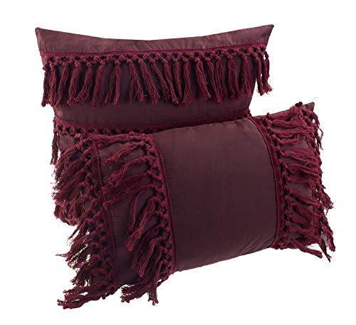 Fennco Styles Stylish Fringe Tassels Decorative Cotton Throw Pillow (Burgundy, 12"x20" Case Only)