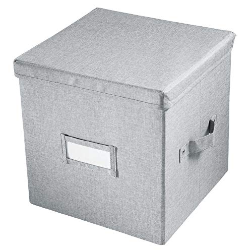 iDesign Codi Fabric Storage Cube with Lid for Bedroom, Mudroom, Living Room, 11 Inches - Gray