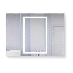 krugg led tri-view medicine cabinets with defogger, dimmer, 3x makeup mirror, outlet & usb (48 x 36 left left right)