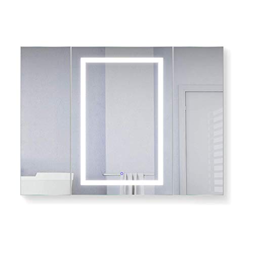 Krugg LED Tri-View Medicine Cabinets with Defogger, Dimmer, 3X Makeup Mirror, Outlet & USB (48 x 36 Left Left Right)