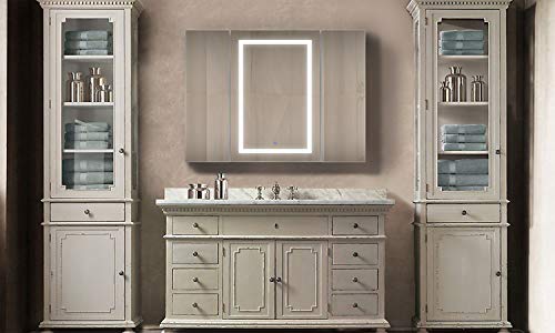 Krugg LED Tri-View Medicine Cabinets with Defogger, Dimmer, 3X Makeup Mirror, Outlet & USB (48 x 36 Left Left Right)