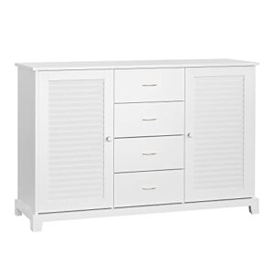 homcom sideboard buffet cabinet, kitchen cabinet, coffee bar cabinet with 4 drawers and 2 louvered doors for living room, kitchen, white