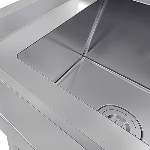 Bonnlo 3-Compartment 304 Stainless Steel Utility Sink Commercial Grade Laundry Tub Culinary Sink for Outdoor Indoor, Garage, Restaurant, Kitchen, Laundry/Utility Room - 39” W x 18” D x 40.2” H