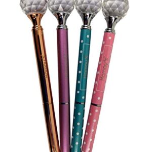 4PCS Crystal Ball Diamond Pen Metal Ballpoint Pen with Big Crystal Diamond Funky Design Queen's Scepter Crown Style Office Supplies 1.0mm Black Ink with Gift Box by Kamay's (Rose+Rose Gold+Pink+Blue)