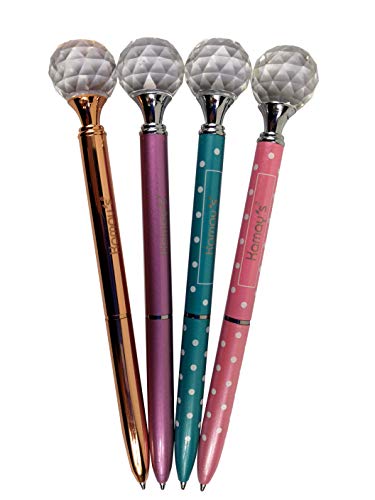 4PCS Crystal Ball Diamond Pen Metal Ballpoint Pen with Big Crystal Diamond Funky Design Queen's Scepter Crown Style Office Supplies 1.0mm Black Ink with Gift Box by Kamay's (Rose+Rose Gold+Pink+Blue)