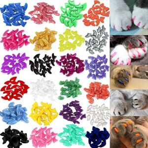 victhy 140pcs cat nail caps, colorful pet cat soft claws nail covers for cat claws with glue and applicators medium size