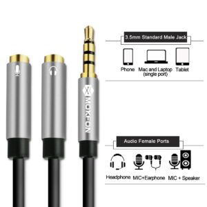 Headphone Y Splitter[3-Pack] Mic and Audio Combo Adapter Female to Male 3.5mm PC Headset Extension Cable for PS4,Tablet, Laptop,Phone and More 3.9 Inch (Black) (3PCS)