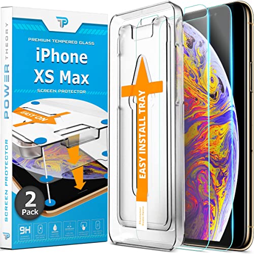 Power Theory Designed for iPhone Xs Max Screen Protector Tempered Glass [9H Hardness], Easy Install Kit, 99% HD Bubble Free Clear, Case Friendly, Anti-Scratch, 2 Pack