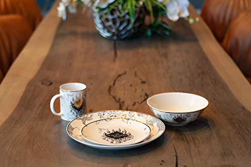 Harry Potter Marauder's Map Porcelain 4 Piece Place Setting - Gold Marauders Map Design - Includes 1 Dinner Plate, 1 Salad Plate, 1 Bowl and 1 Mug - Great Gift for Any Harry Potter Fan