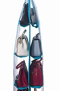 Amelitory Hanging Handbags Holder for Closet 4 Shelf Purse Bags Storage 8 Compartment Dust-Proof Organizer Lake Blue