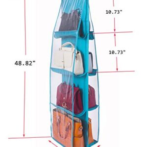 Amelitory Hanging Handbags Holder for Closet 4 Shelf Purse Bags Storage 8 Compartment Dust-Proof Organizer Lake Blue