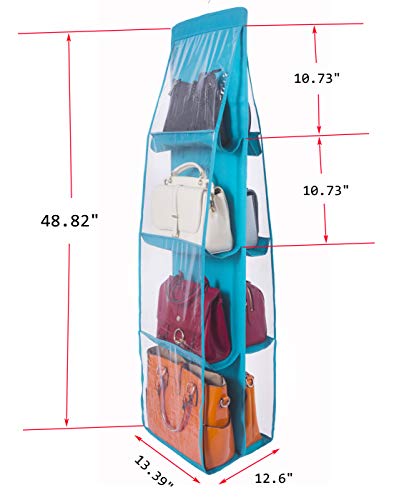 Amelitory Hanging Handbags Holder for Closet 4 Shelf Purse Bags Storage 8 Compartment Dust-Proof Organizer Lake Blue