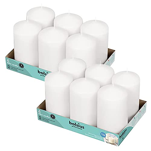 BOLSIUS 12 Count White Pillar Candles - 3 X 6 Inches - Premium European Quality - 70 Hour Burn Time - Unscented Dripless Smokeless Candles - Great For Home Décor, Dinner, Party, Wedding & Everyday Use