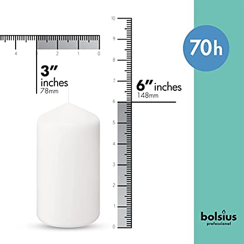 BOLSIUS 12 Count White Pillar Candles - 3 X 6 Inches - Premium European Quality - 70 Hour Burn Time - Unscented Dripless Smokeless Candles - Great For Home Décor, Dinner, Party, Wedding & Everyday Use