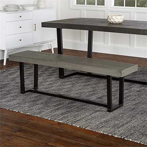 Walker Edison Industrial Farmhouse Wood Entryway Dining Kitchen Bench Kitchen Table Set Dining Chairs, 60 Inch, Grey