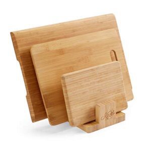 cutting board organizer natural bamboo kitchen pantry rack cabinet organizer for cutting board, dish, bakeware, plate, pot lid, cook books, book stand holder by: kozy kitchen 