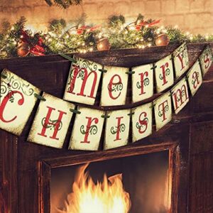 merry christmas banner - vintage xmas decorations indoor for home office party fireplace mantle farmhouse decor