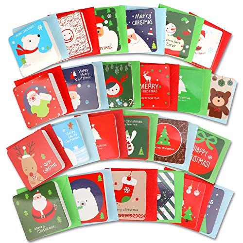 Konsait 144 Count Mini Christmas Cards, Merry Christmas Assorted Greeting Cards Blank Note Cards Xmas Card with Envelopes, Ideal for Kids Gift Box Winter Holiday Christmas Party Favor Supplies