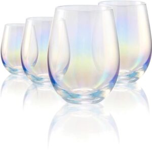 Circleware Radiance Stemless Wine Glasses, Set of 4 Home Party Entertainment Dining Beverage Drinking Glassware Cups for Water, Liquor Whiskey, Beer and Farmhouse Decor Gift, 18.5 oz, White Pearl