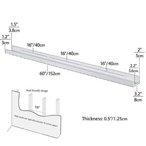 Wallniture Denver White 60 Inch Floating Shelves for Wall, Narrow Picture Ledge Shelf Set of 2,Wood Long Wall Shelves