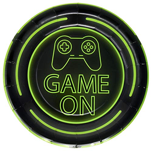 Gift Boutique Video Gaming Party Plates Supplies Set 24 9" Plate 24 7" Plates 24 9 Oz Cups 50 Luncheon Napkins for Gamer Birthday Decorations Gaming Themed Tableware- Level Up Game Over Game On