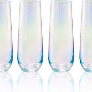 Circleware Radiance White Pearl Luster Stemless Champagne Flutes Glasses Set of 4 Elegant All-Purpose Wine Drinking Glassware Beverage Cups for Water, Juice, Beer, Liquor, Whiskey & Bar Decor, 10.5 oz