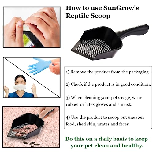 SunGrow Reptile Litter Scoop, Pointed Edge, for Cat & Chicken Coop, Right-Angled Wide and Deep Shovel, Black, 1 Pc per Pack