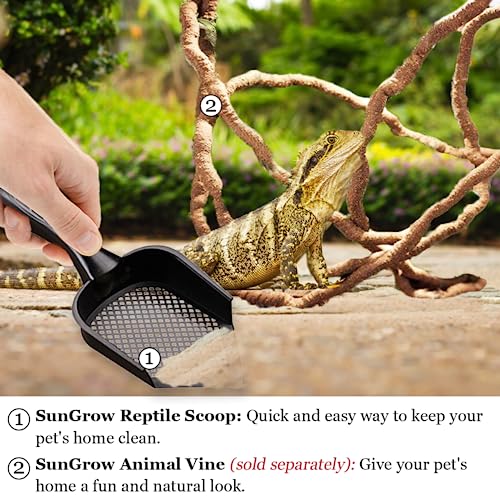 SunGrow Reptile Litter Scoop, Pointed Edge, for Cat & Chicken Coop, Right-Angled Wide and Deep Shovel, Black, 1 Pc per Pack